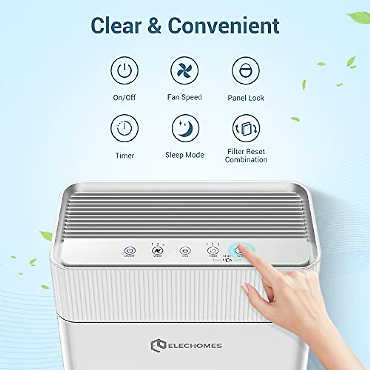 Air Purifier for Home, Elechomes True HEPA Air Purifiers for Large Room with Washable Filter, Timer, Ultra-Quiet Sleep Mode, KJ203F-142