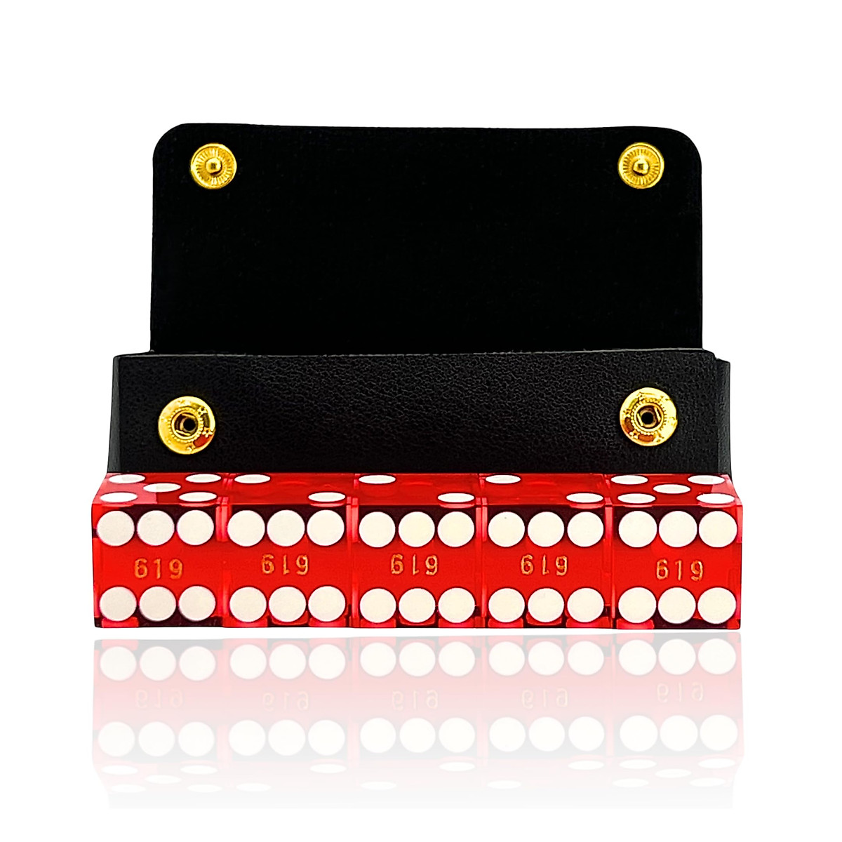 Luck Lab Grade AAA 19mm Casino Dice with Razor Edges and Matching Serial Numbers Set of 5 and Leather Dice Case (Red)