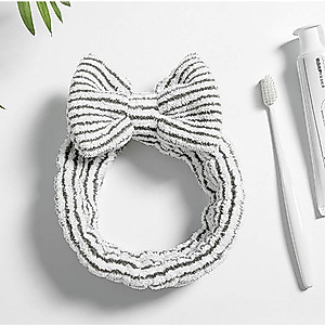 Aceorna Bow Hair Bands Stripe Spa Headbands Facial Makeup Hairbands Soft Carol Fleece Hairlace Headband Head Wraps Bow Washing Headband for Washing Face Shower Spa Mask Facial Makeup Pack of 1