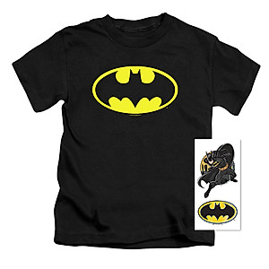 Popfunk Juvenile Batman Classic Logo T-Shirt & Stickers (Black, 4T)