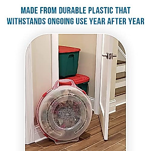 HOMZ Set of 3 Holiday Wreath Plastic Storage Containers, Holds Up to 24” Diameter, Secure Latching Lid and Easy Grip Handle, Stackable and Nestable, Red/Clear