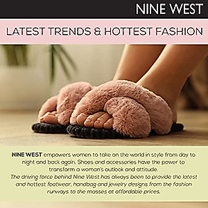 NINE WEST Women's Open Toe Fuzzy Slippers Cozy Sherpa Memory Foam Sole House Slides, Ivory, Medium, Size 7-8