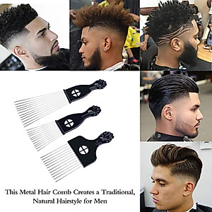 LEADUWAY 3 Pcs Hair Pick, Metal Picks for Afro Hair, Hair Picks for Women and Men, Afro Combs, Fist Pick for Hair, Hair Comb for Hair Styling Black