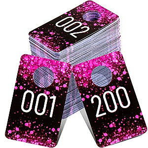 Jetec Live Plastic Number Tags, Consecutive Reusable Normal and Mirrored Image Number Tags for Live Coat Room Hanger Cards (Rose Red, 200 Pieces)