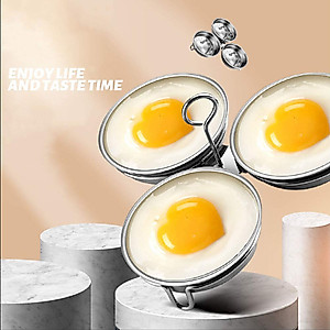 Egg Poacher, BEMINH Egg Ring Stainless Steel,Perfect Poached Egg Maker, Round Egg Cooker Rings For Breakfast Cooking Tool - Non Stick Mold Shaper Circles, 3 Poached Egg Cups (Plat Bottom)