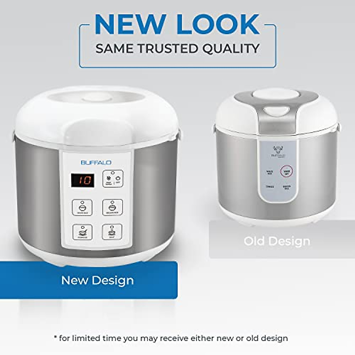 Buffalo Classic Rice Cooker with Clad Stainless Steel Inner Pot (10 cups) - Electric Rice Cooker for White/Brown Rice, Grain - Easy-to-clean, Non-Toxic & Non-Stick, Auto Warmer