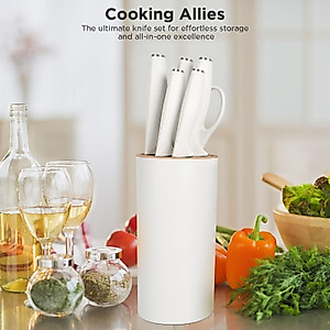 Styleonme Kitchen Knife Set, German Stainless Steel Knife Block Set, 7 Piece Knives Set For Kitchen, White Knife Sets For Kitchen With Block, Anti-Slip Handle Knife Set With Block, Kitchen Knives Sets
