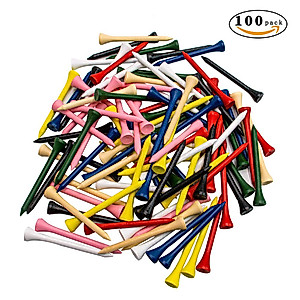 THIODOON Golf Tees Professional Natural Wood Golf Tees Pack of 100, Golfing Tees Multiple Colors Size 3-1/4 inch, 2-3/4 inch or 2-1/8 inch, Tall Golf Tees Bulk Reduce Side Spin and Friction