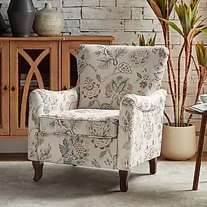HULALA HOME Floral Accent Chair, Modern High Back Armchair with Wooden Legs, Comfy Wingback Chair Upholstered Accent Single Sofa Chair for Living Room & Bedroom, Jeacobean