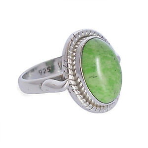 Ravishing Impressions Green Gaspeite Bridal-Wedding Unique Beautiful 925 Sterling Silver Women's Ring