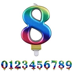 UVTQSSP Birthday Candles Gradient Rainbow Colors Number Candles Big Happy Birthday Wax Cake Topper Decoration for Celebration Kids Adults Birthday Party, Numeral 8