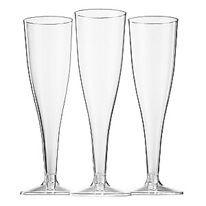 BloominGoods Plastic Champagne Glasses, 50-Pack Disposable or Reusable Large Champagne Flutes, 7 oz