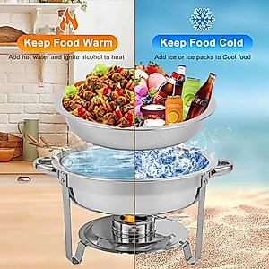 HORESTKIT Chafing Dish Buffet Set Stainless Steel Round Chafers and Buffet Warmers Set with Glass Viewing Lid, 5QT Foldable Complete Food Warmer