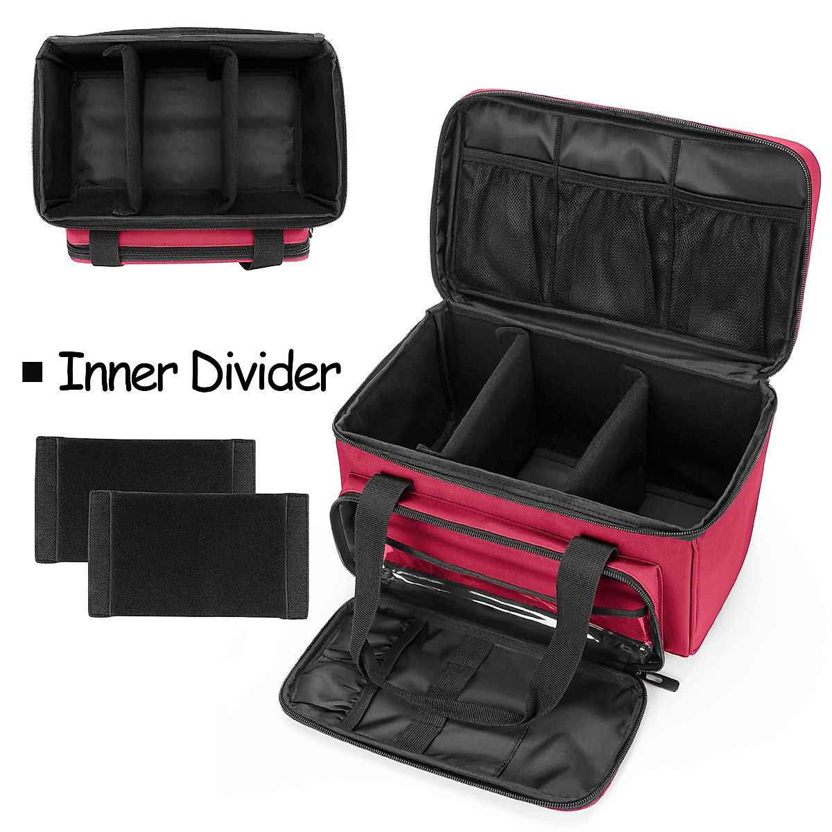 CURMIO Small First Aid Bag Empty, Family First Aid Kit Case, Medicine Storage Organizer Box For Home And Travel, Red (Patent Pending)