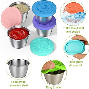 12PCS Metal Sauce Cups 2.5oz Ramekins, Stainless Steel Dipping Sauce Cups with Lids, Reusable Salad Dressing Container To Go, Sauce Containers Small Bowls for Lunch Bento Box, Party Picnic Travel