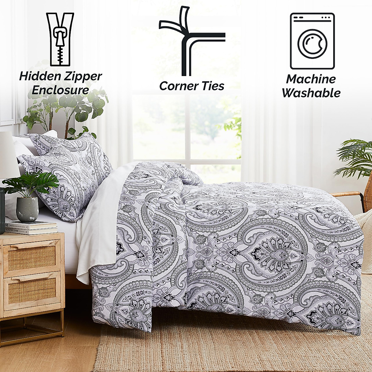 SouthShore FINE LINENS Pure Melody Collection - Premium Quality, Soft, Wrinkle, Fade, & Stain Resistant, Easy Care, Oversized Duvet Cover Set, Twin / Twin XL, Black