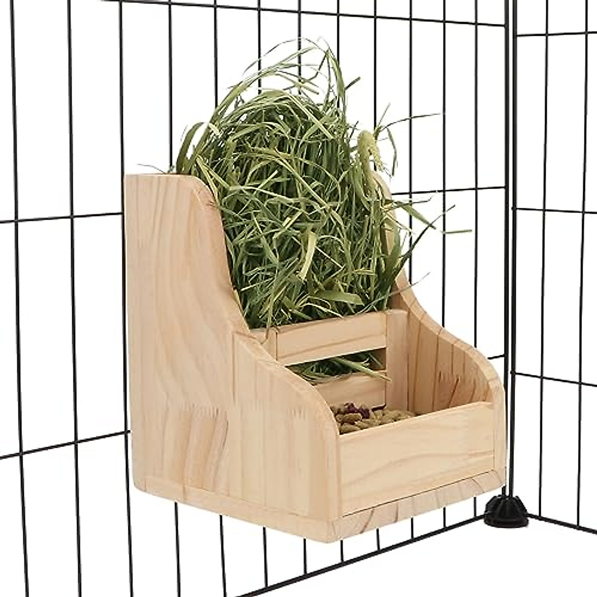 Rabbit Hay Feeder 2 in 1 Wooden Food Manger for Bunny Guinea Pig Chinchilla Small Animals