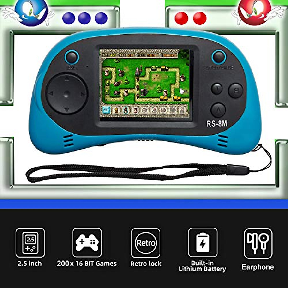 Kids Handheld Game Portable Video Game Player with 200 Games 16 Bit 2.5 Inch Screen Mini Retro Electronic Game Machine ,Best Gift for Child (Blue)