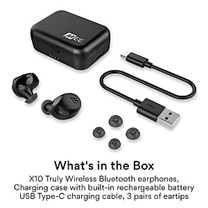 MEE audio X10 Truly Wireless in-Ear Headphones with Ergonomic Design, IPX5 Sweat Resistance, and 4.5 Hours Battery Life (23 Hours with Included Compact Charging case) (Black)