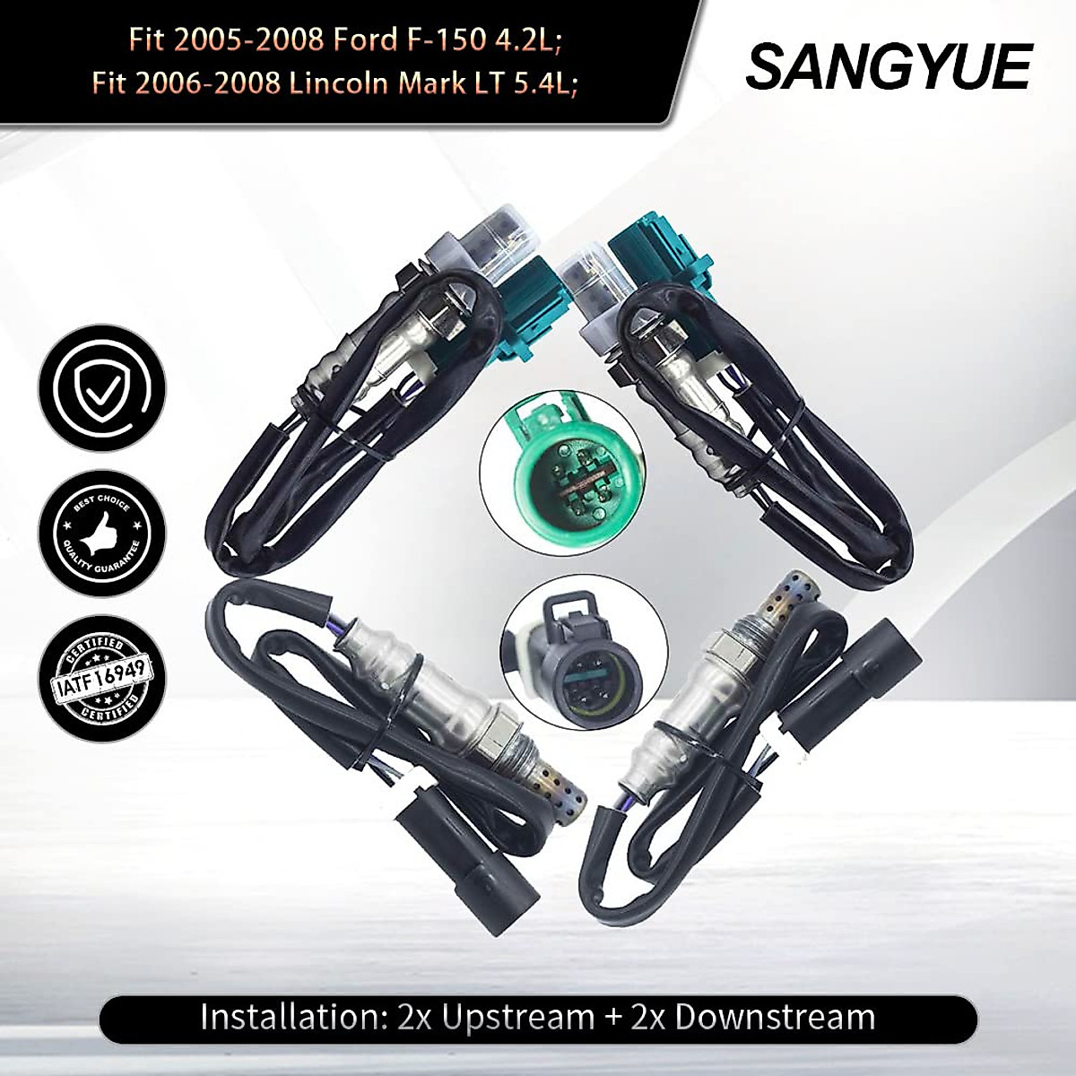 Sangyue Oxygen Sensor 1 Sensor 2 for Ford F-150 2004-2008 4.2L 4.6L 5.4L Lincoln Mark LT 5.4L 2006-2008 Upstream + Downstream 4PCS