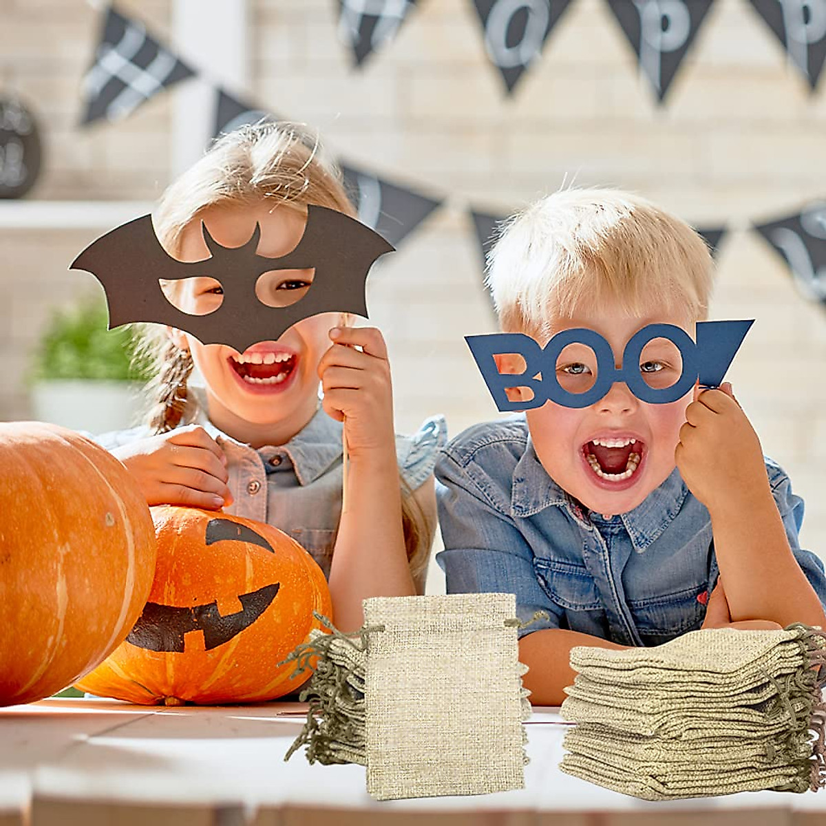 LYSXP 50PCS Burlap Bags with Drawstring，3x4 Inch Cream color Drawstring Gift Bag Jewelry Pouches for Wedding Party Favors, DIY Craft