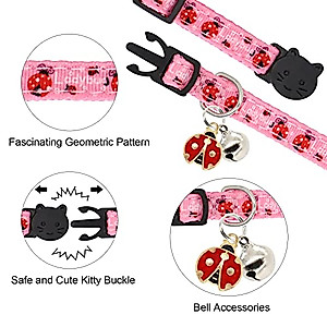 Giecooh Breakaway Cat Collar with Bells, 2 Pack Adjustable Pendant Safety Kitten Collars for Boys & Girls,Bee+Ladybug