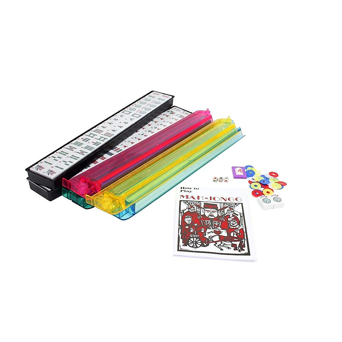 HNDTEK American Mahjong Set - Red Burgundy Soft Bag - 166 White Engraved Tiles, 4 All-in-One Rack/Pushers Western Mah Jongg Game Set