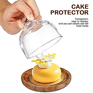 Cabilock Wooden Cheese Dome Mini Cheese Plant Platter with Glass Top and Wooden Base Rustic Decorative Cheese Mini Cake Platter Air Plant Terrarium(4.13 x 3.74 x 3.15 inches/12 x 11x 9cm)