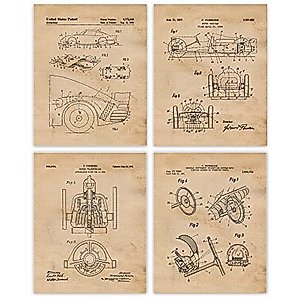 Vintage Classic Cars Patent Prints, 4 (8x10) Unframed Photos, Wall Art Decor Gifts Under 20 for Home Office Man Cave Garage Mechanic College Student Teacher Coach Porsche F1 Team Car Racing Champion