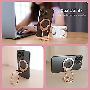 MINDSKY Mag-Safe Phone Stand Phone Grip Compatible with iPhone 12/13/14/15 Mini/Pro/Pro Max Accessories Removable Magnetic Finger Phone Ring Grip (Rosegold Pink)
