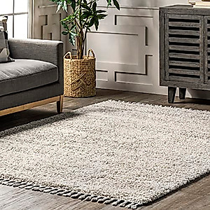 nuLOOM Brooke Shag Tasseled Area Rug, 8x11, Ivory