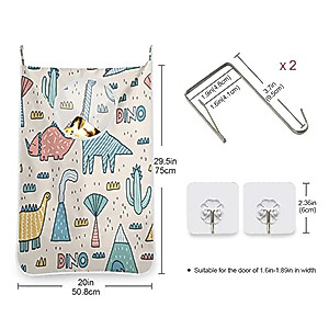 ElliTarr Hanging Laundry Hamper Bag Over the Door Wall Large Dirty Clothes Hamper with Stainless Steel Hooks 29.5X20inch 2Pack Cute Dinosaur Beige