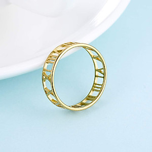 LONAGO Personalized Name Ring Engraved Name Initial Letters Band Ring Customized Name Band Ring for Women