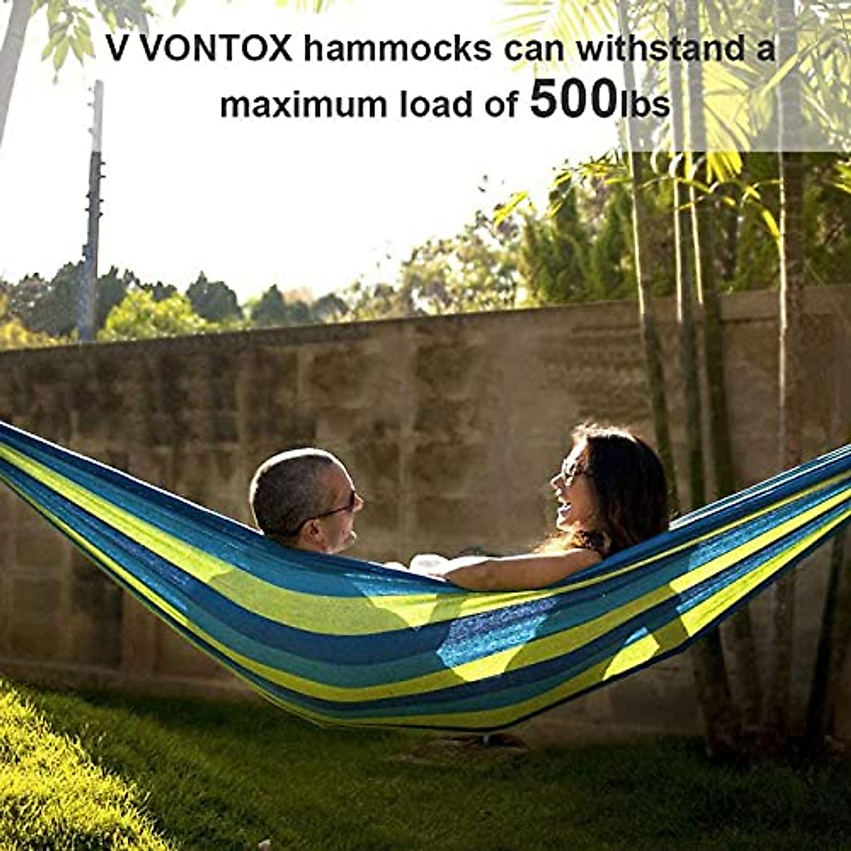 Camping Hammock 550lb Upgraded Thickened 320G Durable Canvas Fabric Single Hammocks with Two Anti Roll Balance Beam and Sturdy Metal Knot Tree Straps for Camping, Patio, Backyard, Outdoor (Blue)…