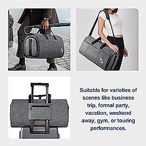 Golkcurx Convertible Garment Bag for travel,Carry on Garment Duffle Bag with Shoe Compartment, Detachable Shoulder Strap - 2 in 1 Suit Bags Suit Travel Bags for Men Women (Grey)