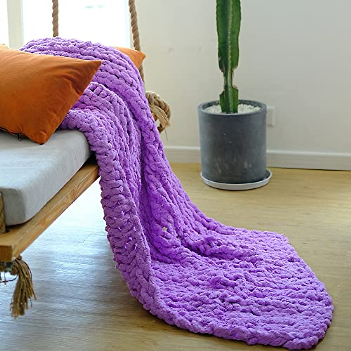 Chunky Knit Throw Blanket Soft Cozy Chenille Casual Handwoven Blanket for Bed Sofa Chair Home Decor (Purple, 40" × 80")