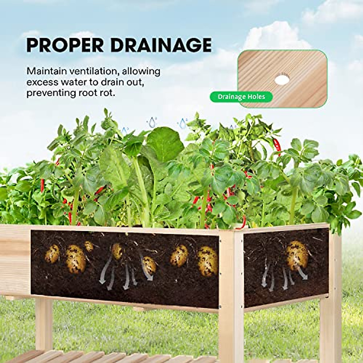 VIVOSUN Raised Garden Bed, 46 x 24 x 32 Inches Mobile Elevated Planter Box with Lockable Wheels, Storage Shelf, and Protective Liner for Outdoor Use