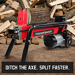 PowerSmart Electric Log Splitter 6-Ton - Efficient Wood Splitter with 3500 Motor Speed, 15 Amp, Horizontal Full Beam Design and Steel Wedge for Firewood & Kindling Cutting