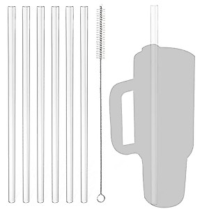 6Pcs Replacement Straws for Stanley Water Bottles, Plastic Straws Reusable Cleaning Brush Compatible with 14/20 /30/40 OZ Water Bottle, Cup Straws Drinking Reusable, Bottle Accessories (White)