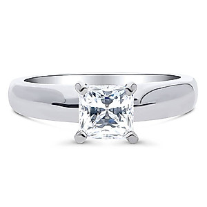 BERRICLE Sterling Silver Solitaire Wedding Engagement Rings 1.2 Carat Princess Cut Cubic Zirconia CZ Ring for Women, Rhodium Plated Size 4
