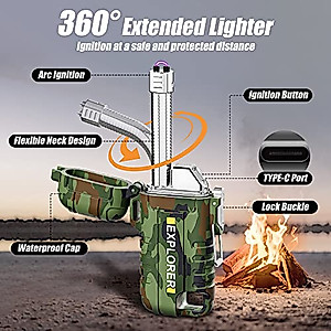 Bistfy Electric 360 Flexible Rechargeable USB Lighter, Type C Arc Plasma Windproof and Waterproof Flameless Grill Lighter for Candle Aromatherapy Camping BBQ Gas Stove