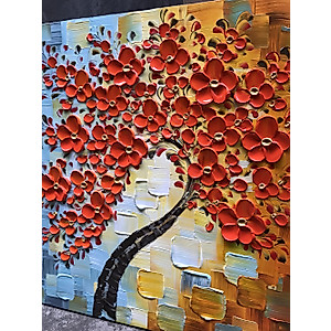 YaSheng Art -Modern Abstract Painting 3D Red Flowers Oil Painting On Canvas Tree Paintings Home Interior Decor Wall Art for living room Bedroom Ready to hang 24x24inch