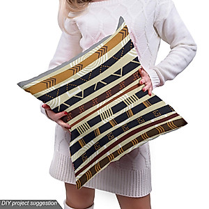 Ambesonne Abstract Fabric by The Yard Ethnic Style Geometric Forms Striped Pattern on Bold Earth Tones Decorative Material for Modern Farmhouse Decor Upholstery and Home Accents 1 Yard Orange Cream