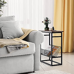 Unglehome End Table, Narrow Nightstand, Skinny Bedside Tables, Small Side Table for Small Spaces with Magazine Holder Rustic Slim Little Thin Table for Living Room, Bedroom, Sofa-Walnut