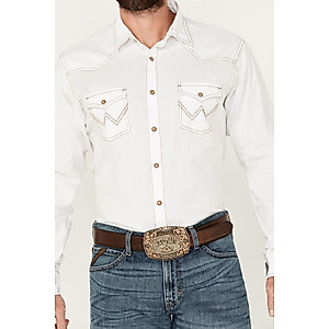 Wrangler mens Retro Two Pocket Long Sleeve Snap Shirt, White, Large US