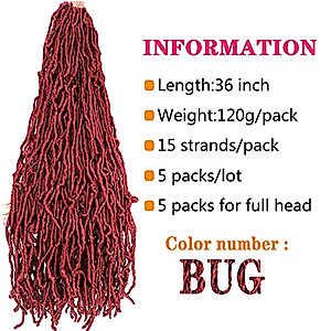 Soft locs crochet hair 36 inch 5 packs burgundy long Faux locs crochet hair curly wavy crochet synthetic braiding hair extensions dreads crochet(36 inch 5 Packs Burgundy)
