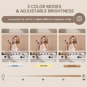 Homesflex Vanity Desk with Mirror and LED Lights, 43'' W Makeup Vanity Desk with Power Outlet, 3 Color Modes, 7 Drawers Vanity Table with Chair, Dressing Table for Bedroom, Dressing Room (White)