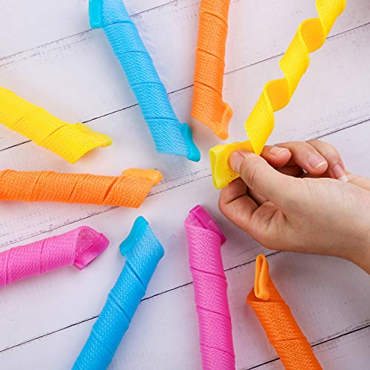 Elcoho 36 Pieces 30 cm Hair Curlers Spiral Curls Styling Kit Magic Hair Rollers with 3 Pieces Styling Hooks No Heat DIY Spiral Hair Roller with a Storage Bag Spiral Curls (4 colors) Blue