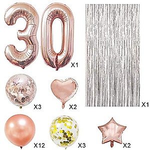 30th birthday decorations for her - Rose Gold 30th Birthday Party Supplies 30th Number Balloons happy 30th birthday decorations