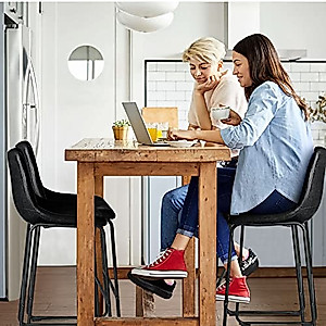 LEMBERI 26 inch Bar Stools Set of 2, Modern Counter Height Bar Stools, Faux Leather Barstool with Back and Metal Leg, Armless Dining Chairs for Kitchen Island Pub Living Room (26, Black)